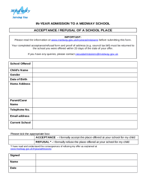 In-Year Acceptance or Refusal Doc Template | pdfFiller