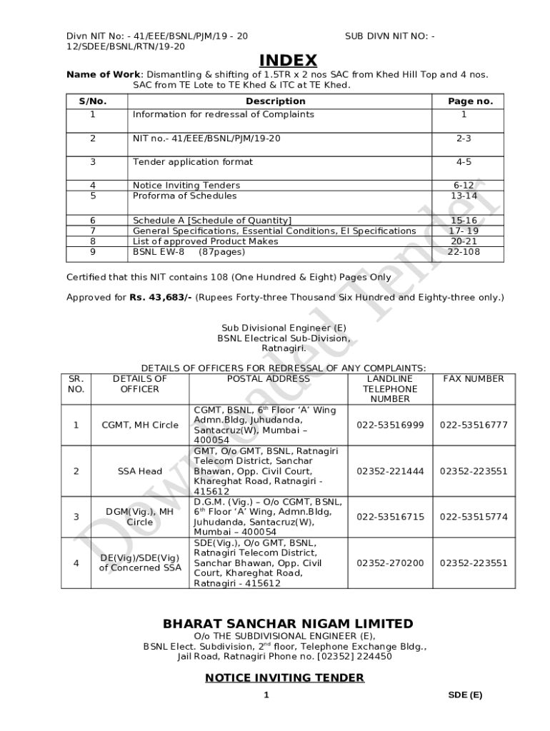 INDEX - MAHARASHTRA INTRANET PORTAL Doc Template | pdfFiller
