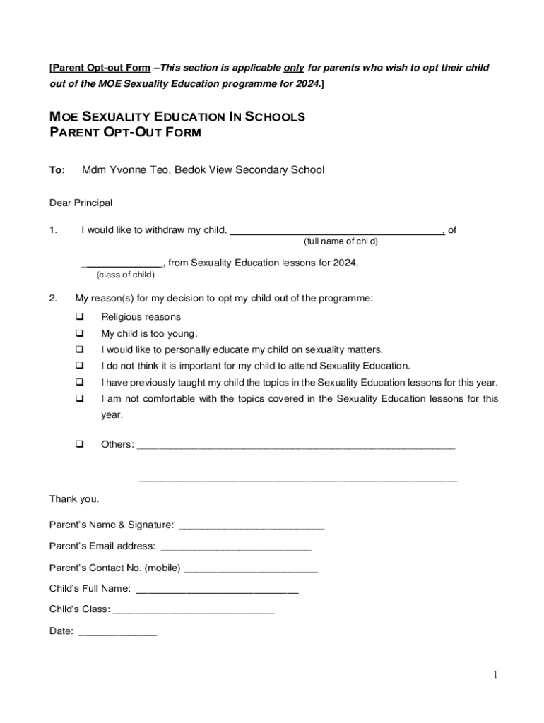 Fillable Online out of the MOE Sexuality Education programme for 2024 ...
