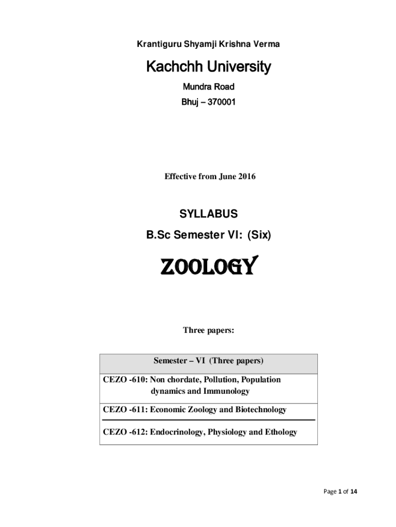 Fillable Online Syllabus of B.Sc. - Zoology Fax Email Print - pdfFiller