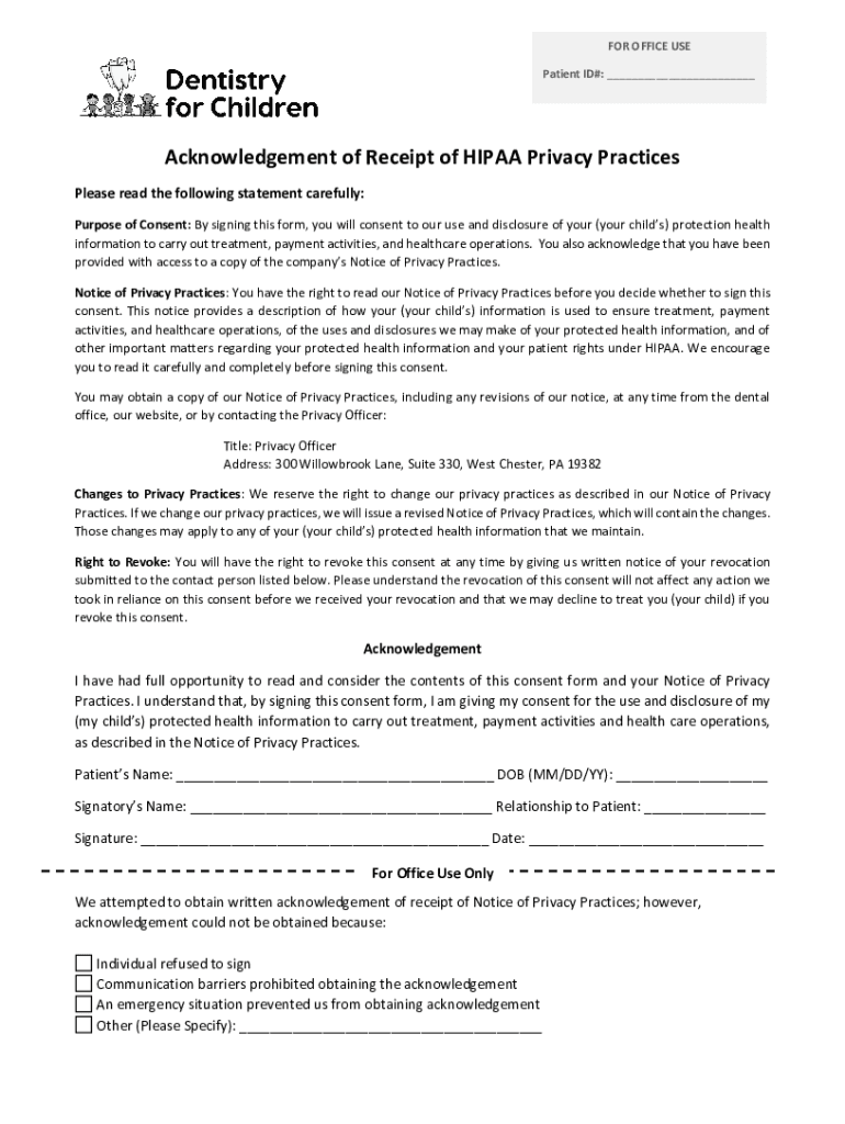Fillable Online Acknowledgement of Receipt of HIPAA Privacy Practices ...