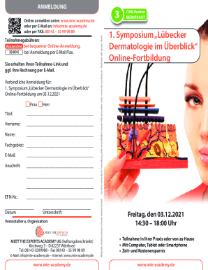Ausfüllbar Online 1. Symposium Lbecker Dermatologie im berblick ... Fax Email Drucken - pdfFiller