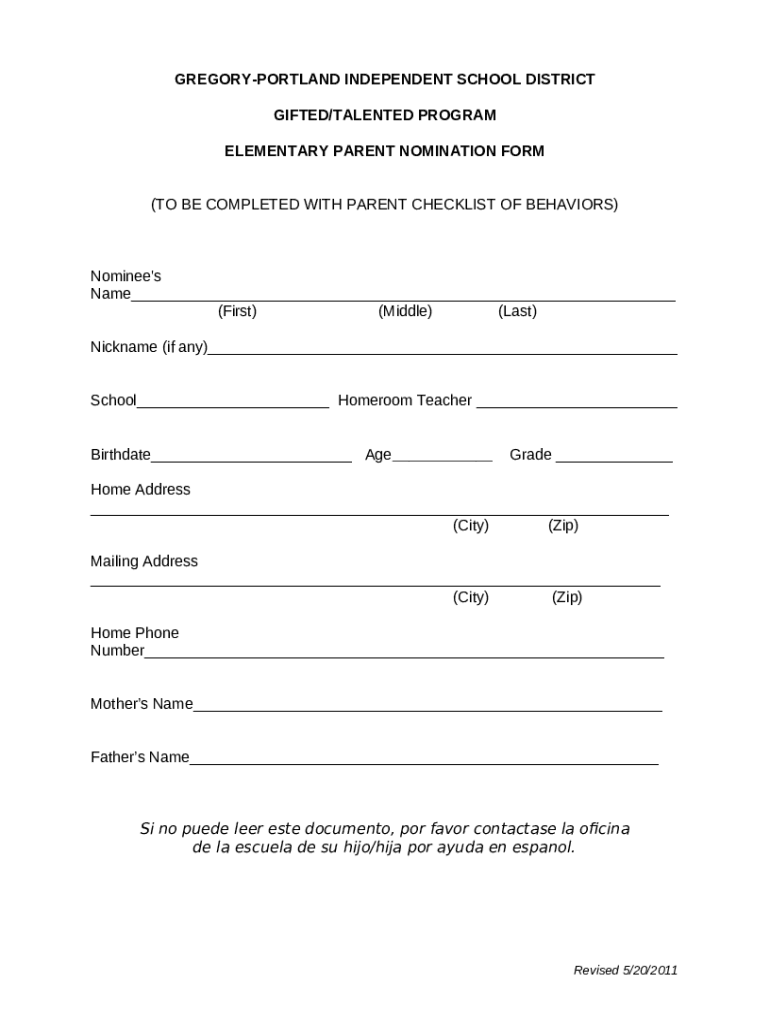 Parent/ Teacher Nomination for Gifted and Talented ... Doc Template ...