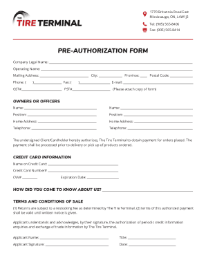 Fillable Online pre-authorization form - Mississauga Fax Email Print ...