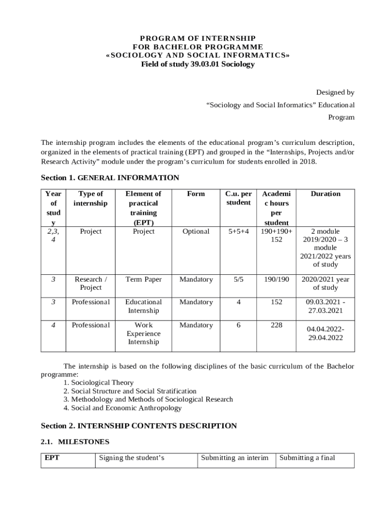 PROGRAM OF INTERNSHIP - spb hse Doc Template | pdfFiller