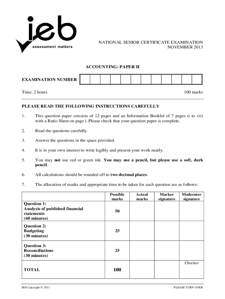 Fillable Online Accounting A Level NSC Grade 12 Past Exam Papers ...