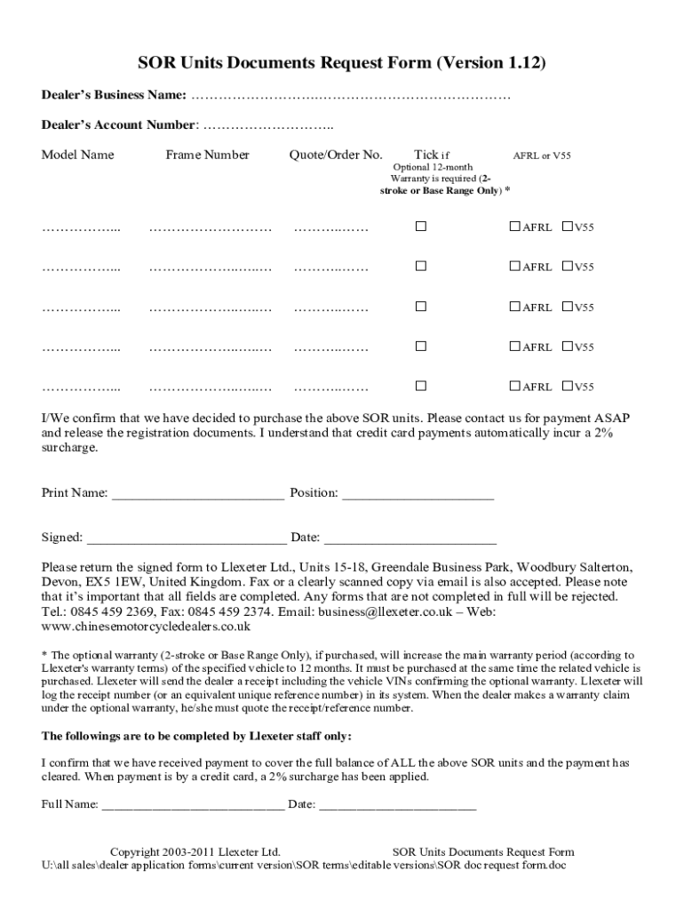 Fillable Online SOR Units Documents Request Form (Version 1.12) Fax Email Print - pdfFiller
