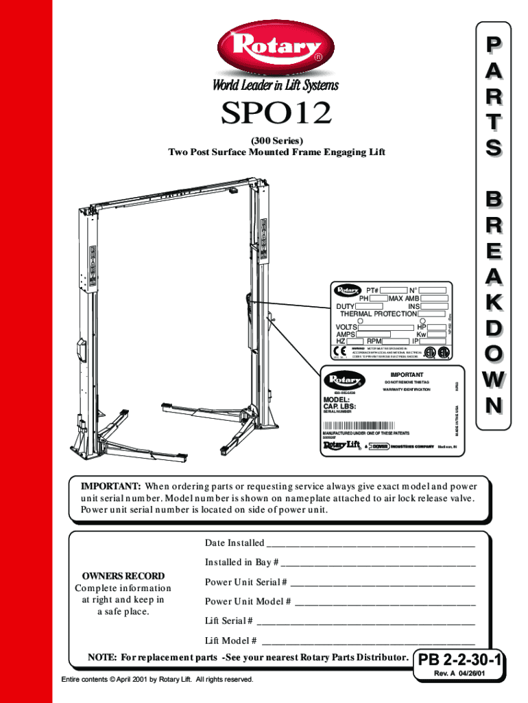 Fillable Online 2 Post Surface Mounted LiftVehicle Lift Types Fax Email ...