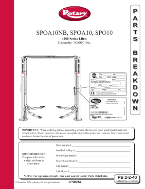 Fillable Online Rotary SPOA10-AV 10K Two-Post Asymmetrical Lift w Fax ...