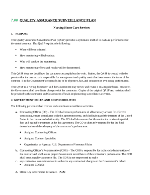 ##Quality Assurance Surveillance Plan Doc Template | pdfFiller