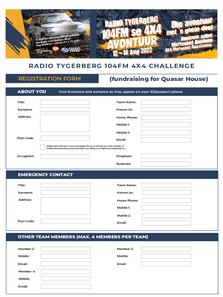 Fillable Online RADIO TYGERBERG 104FM 4X4 CHALLENGE Fax Email Print - pdfFiller