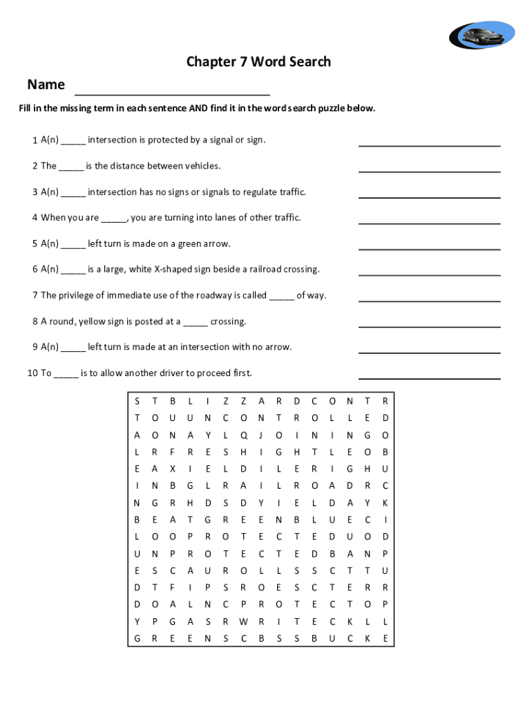 Fillable Online Word- Search Puzzle - Drivers Ed Flashcards Fax Email Print - pdfFiller