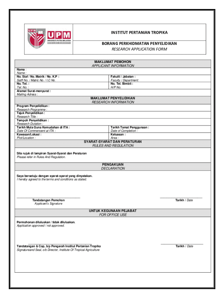 Fillable Online borang perkhidmatan penyelidikan research application ...