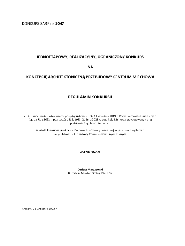 Fillable Online Przebudowa centrum MiechowaKonkurs SARP nr 1047 Fax ...