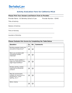 ACTIVITY EVALUATION FOR CALIFORNIA MCLE & ... Doc Template | pdfFiller