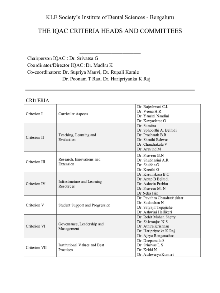 Fillable Online THE IQAC CRITERIA HEADS AND COMMITTEES Fax Email Print ...
