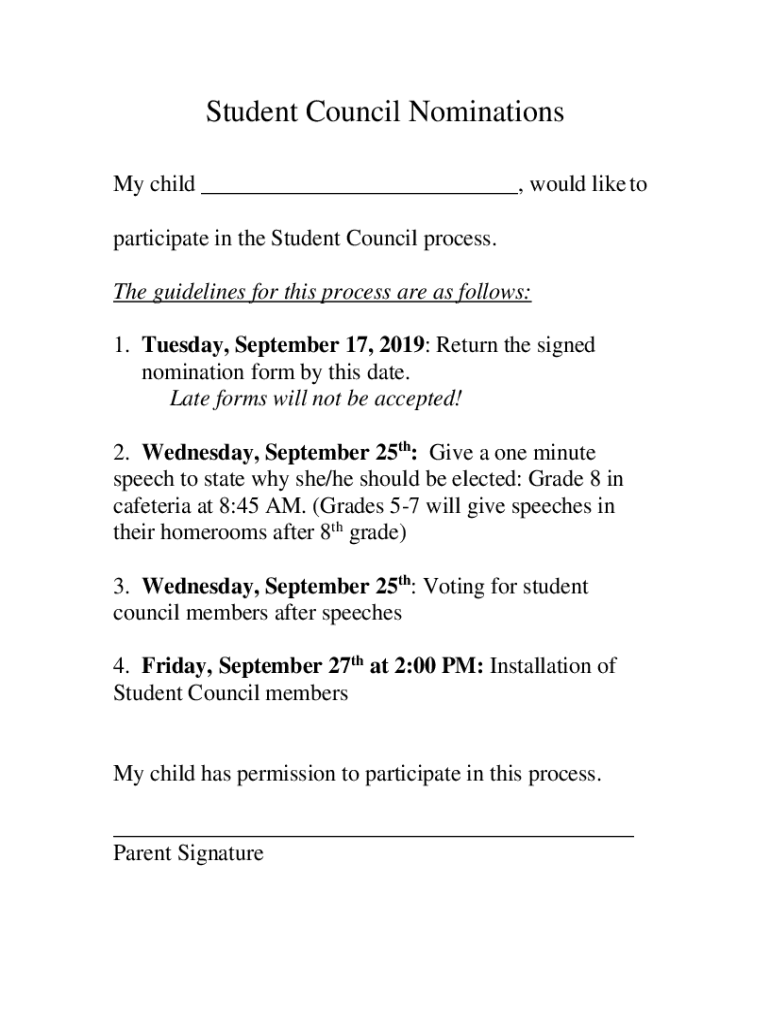 Fillable Online Student Council Nominations Fax Email Print - pdfFiller