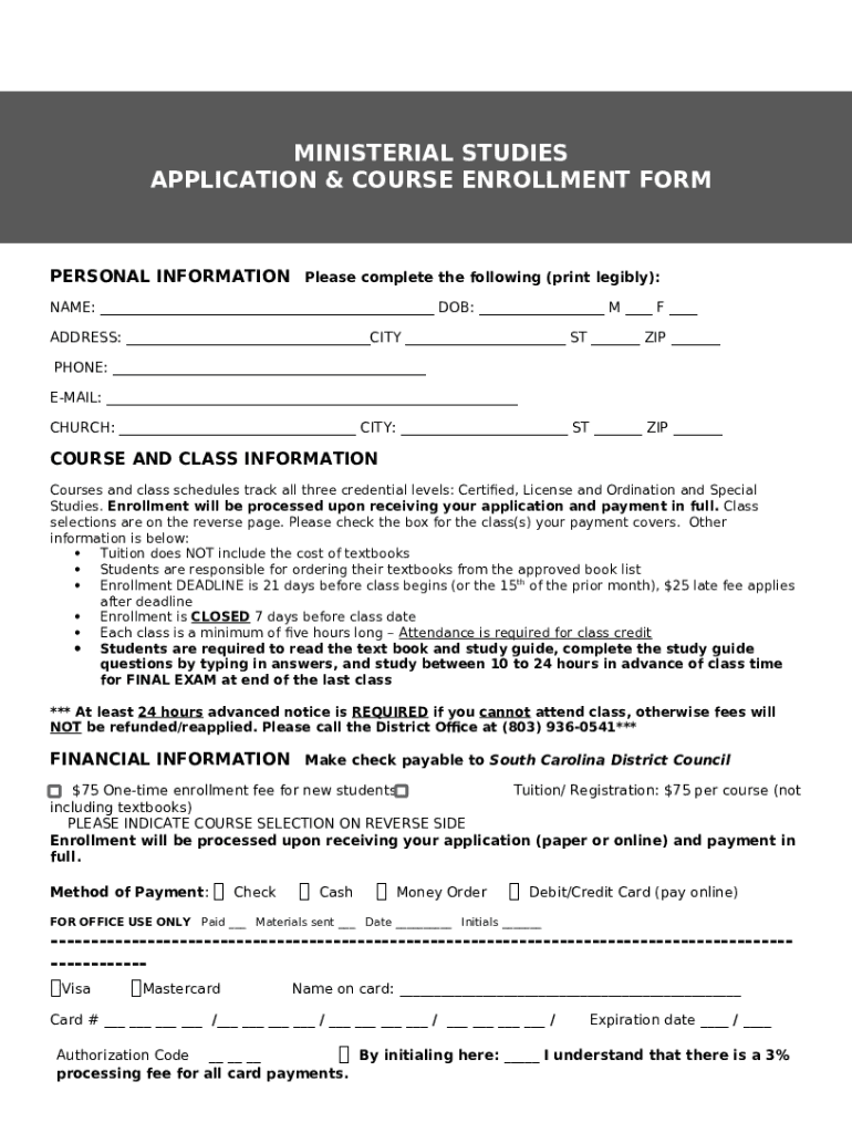 ministerial studies application & course enrollment Doc Template ...