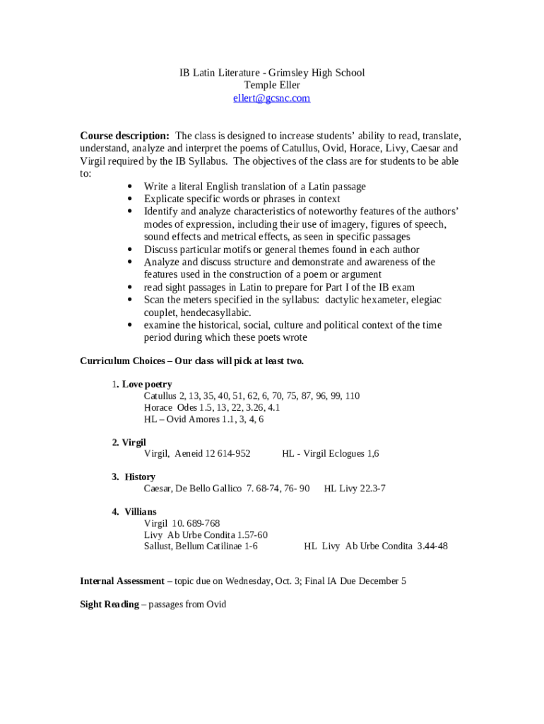 Latin Curriculum Guide. - ERIC - Department of Education Doc Template | pdfFiller