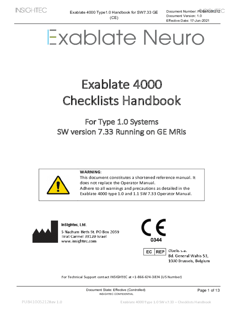 Fillable Online Exablate 4000 Type 1.0 Handbook for SW7.33 (CE) Fax ...