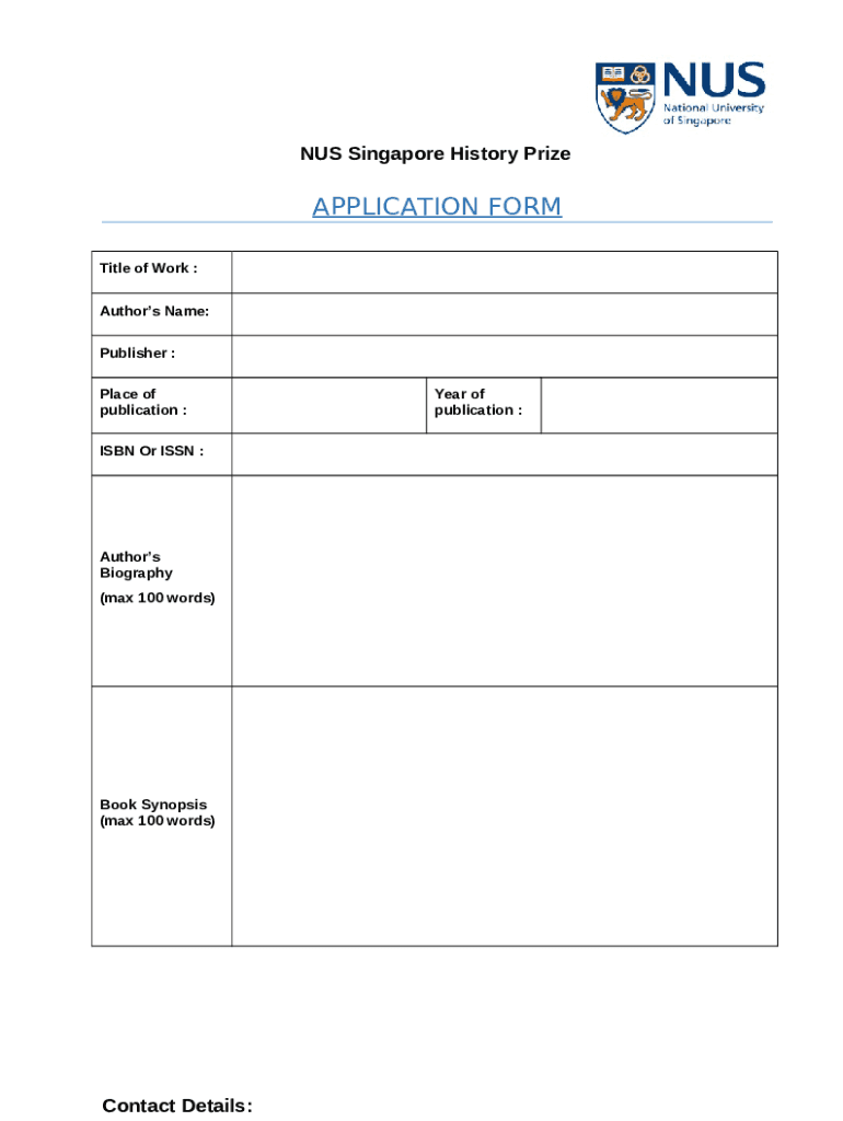 NUS Singapore History PrizeDepartment of History Doc Template | pdfFiller