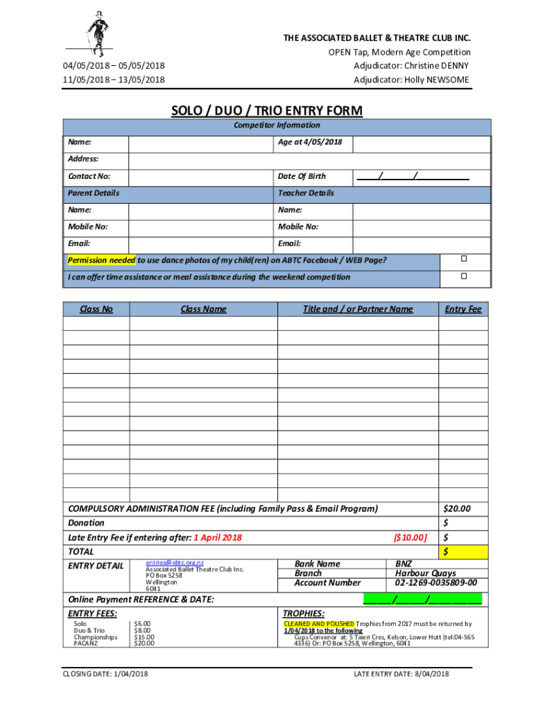 Fillable Online Solo Duo & Trio Entry Form Fax Email Print - pdfFiller