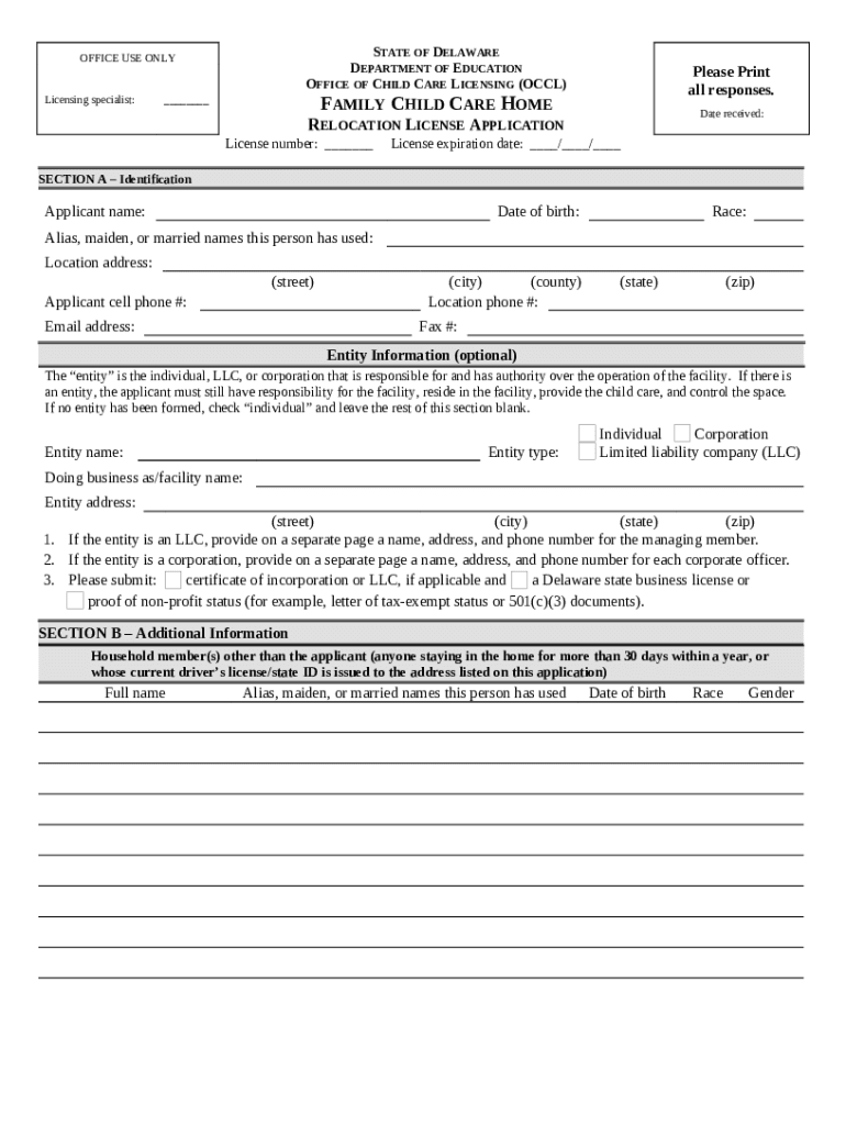 Relocation License ApplicationFCCH Doc Template | pdfFiller