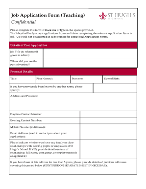 Fillable Online Job Application Form - Teaching & Leadership Posts ...