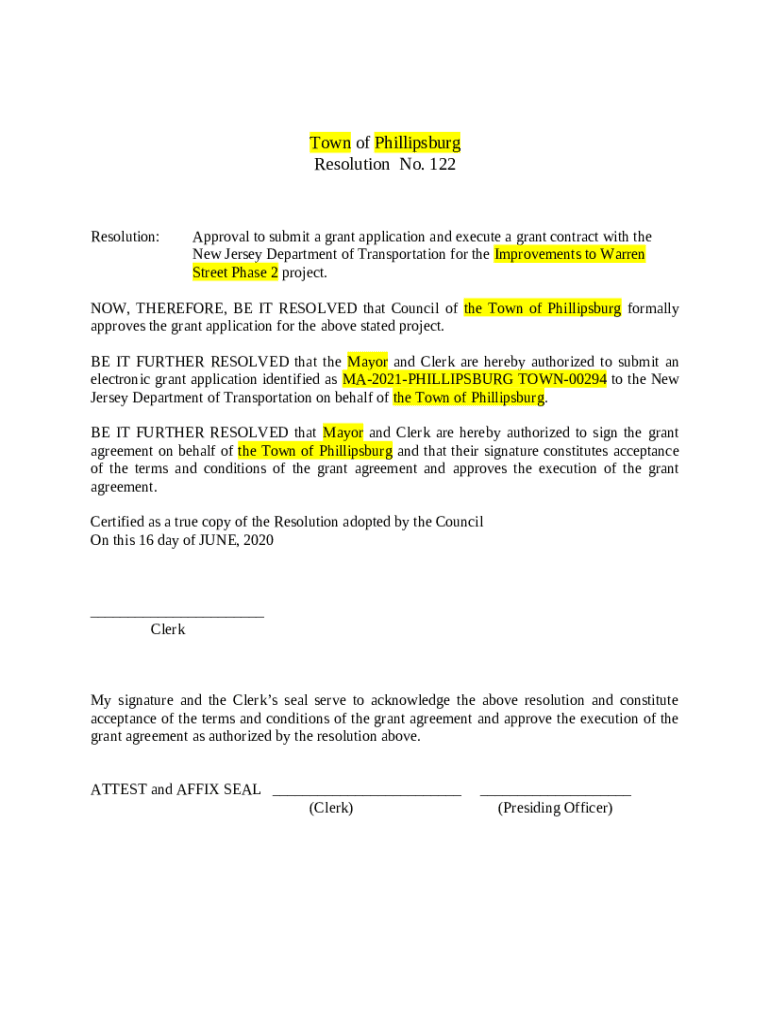 Resolution:Approval to submit a grant application and execute a grant ...