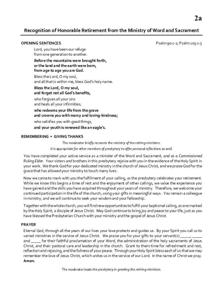 Fillable Online Recognition of Honorable Retirement from the Ministry ...