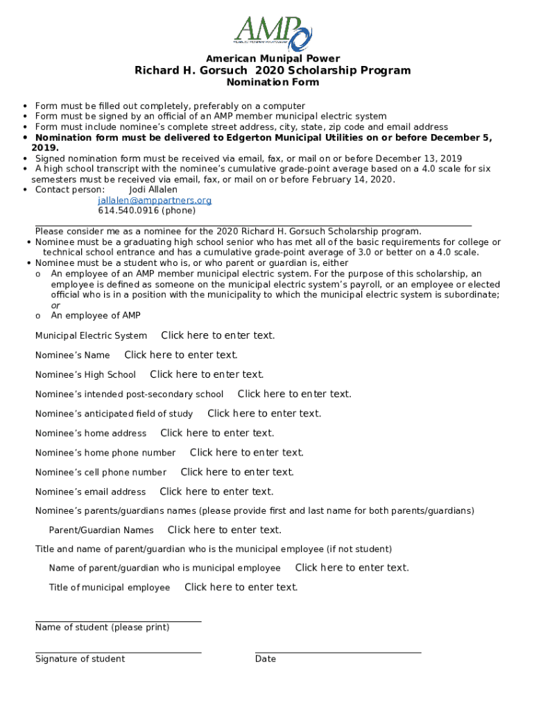 AMP Scholarships Program Doc Template | pdfFiller