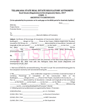 Fillable Online ARCHITECT'S CERTIFICATE - FORM NO 5 - FOR ... Fax Email ...