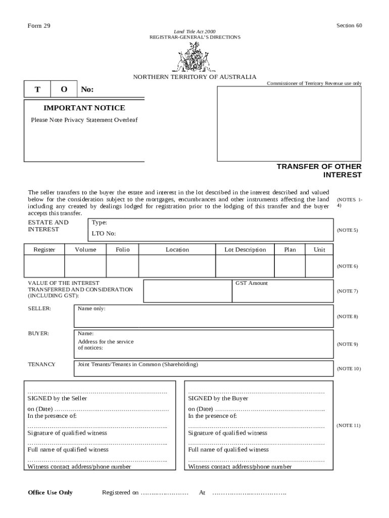 no. 29 - Transfer of other interest. Application to Note Change of Name ...