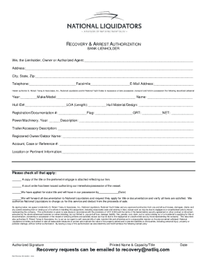 Fillable Online Bank Recovery Authorization Fax Email Print - pdfFiller