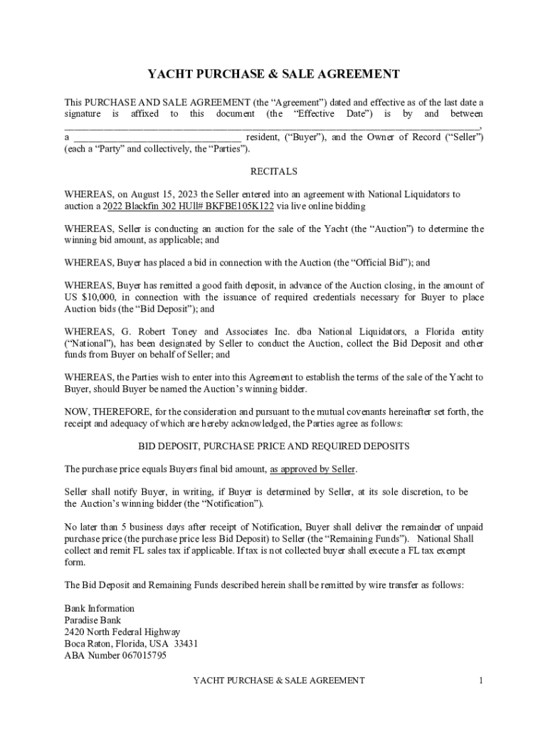 Fillable Online Boat Purchase and Sale Agreement PDF Form Fax Email ...