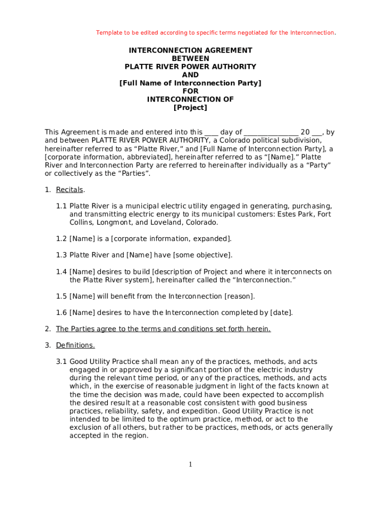 Requirements for Interconnection to the Platte River Power ... Doc Template | pdfFiller