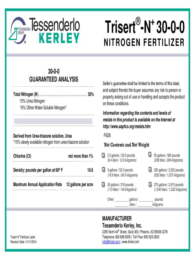 Fillable Online TriSert 28-0-0 Slow Release Nitrogen Liquid Fertilizer ...