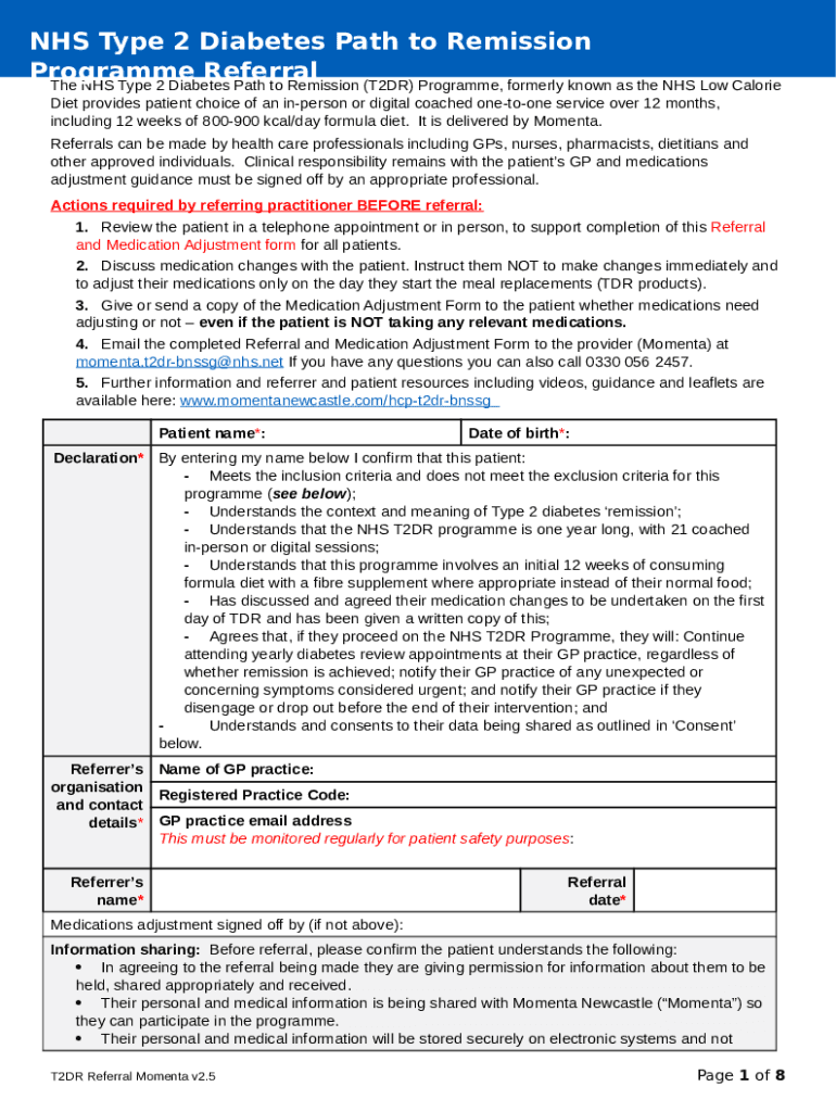 NHS Type 2 Diabetes Path to Remission Programme Referral Doc Template ...