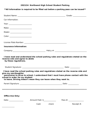 student campus driving and parking regulations juniors ... Doc Template | pdfFiller