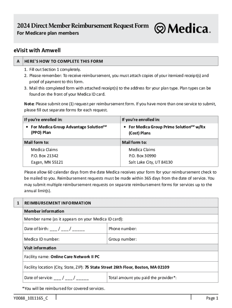 Fillable Online eVisit with Amwell Reimbursement Claim Form Fax Email ...