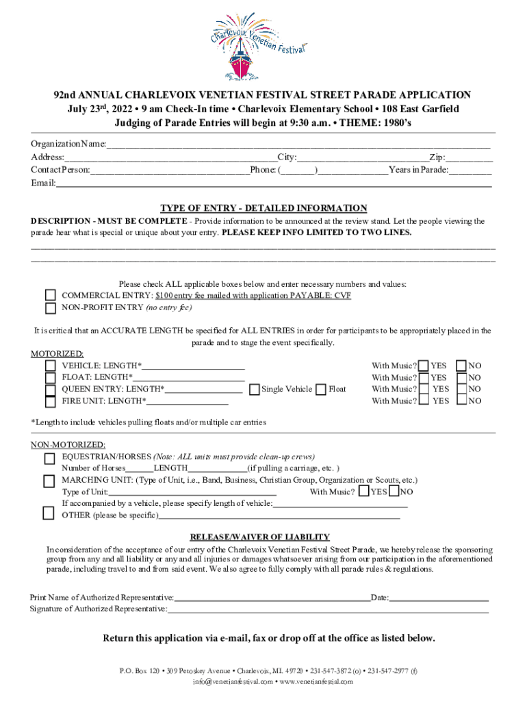 Fillable Online 2018 Street Parade Application.docx Fax Email Print - pdfFiller
