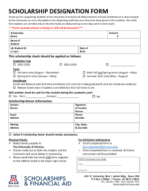 Fillable Online financialaid arizona Scholarship Designation Form: How ...