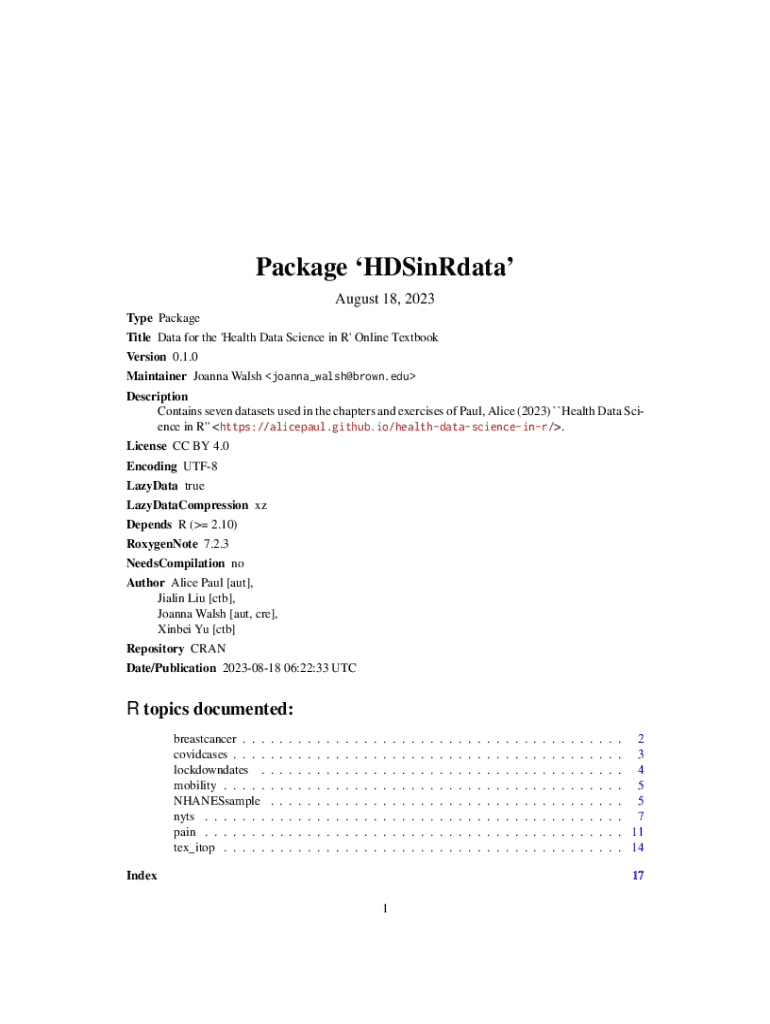 Fillable Online cran r-project The Ultimate Guide to the HDSinRdata ...