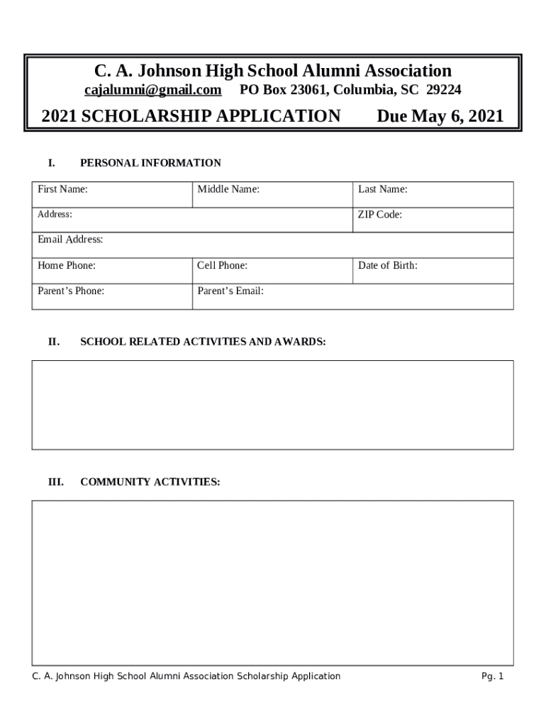 C.A. Johnson Alumni Association awards scholarships Doc Template | pdfFiller