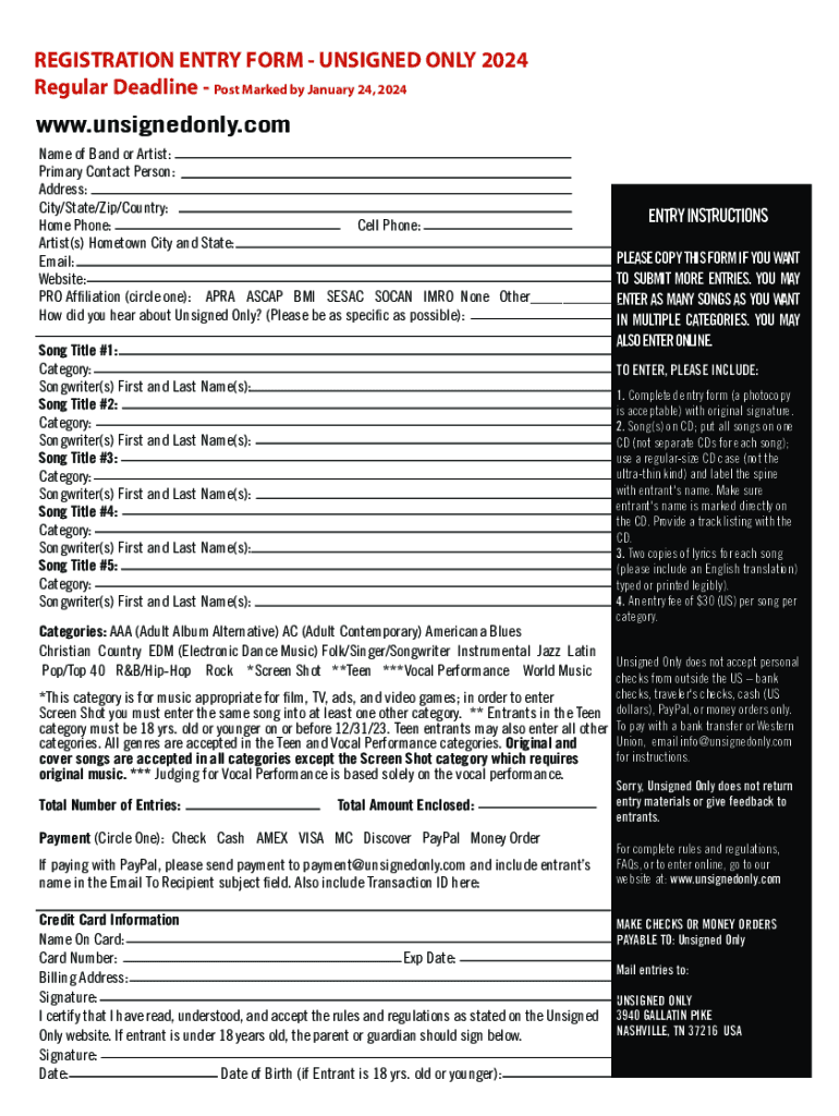 Fillable Online REGISTRATION ENTRY FORM - UNSIGNED ONLY 2024 Fax Email ...