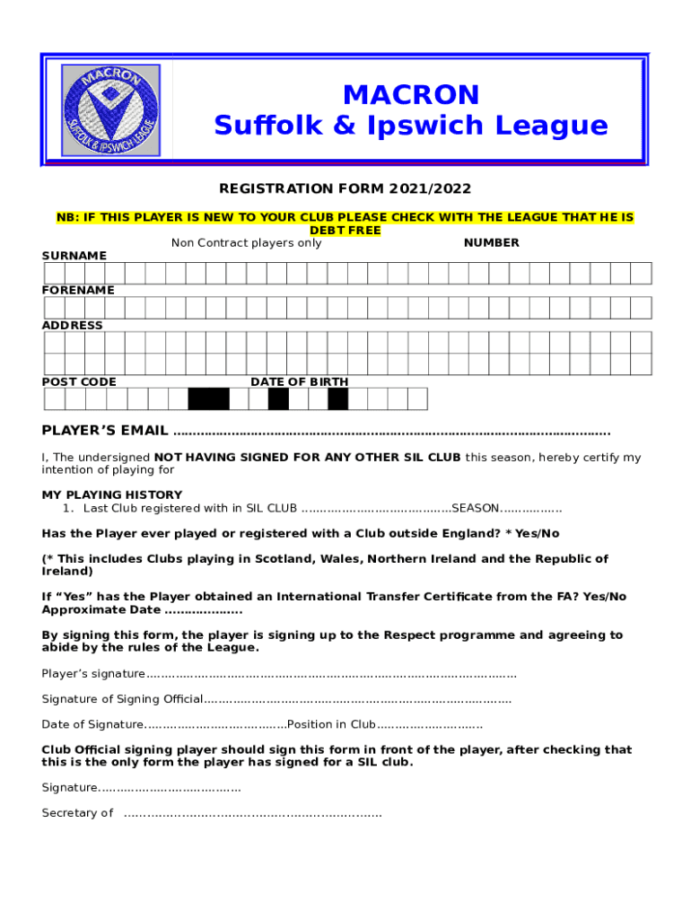 IPSWICH LEAGUE REGISTRATION Doc Template | pdfFiller