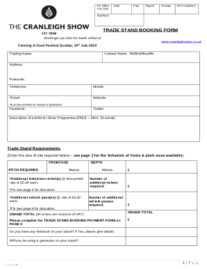 Trade Stand Booking Payment Doc Template | pdfFiller