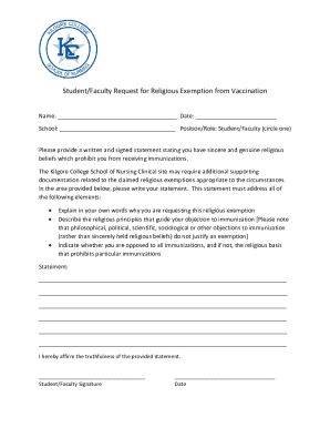 Fillable Online Student/Faculty Request for Religious Exemption from ...