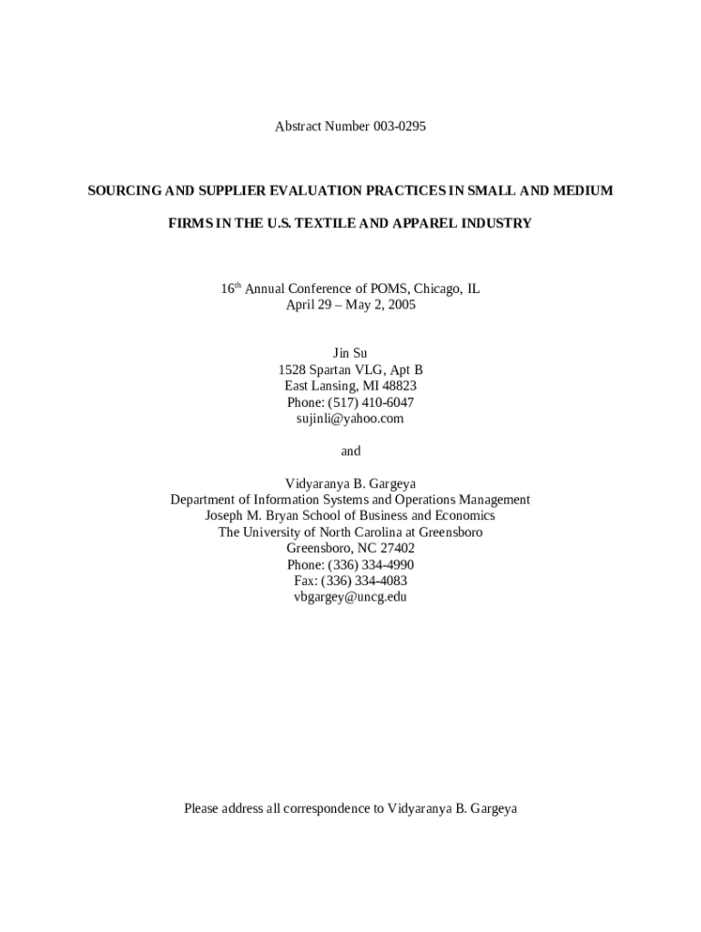 Sourcing and Supplier Evaluation Practices in Small and Medium Doc Template | pdfFiller