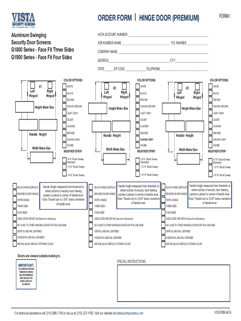 Fillable Online Vista Security Screens Order Forms Fax Email Print ...
